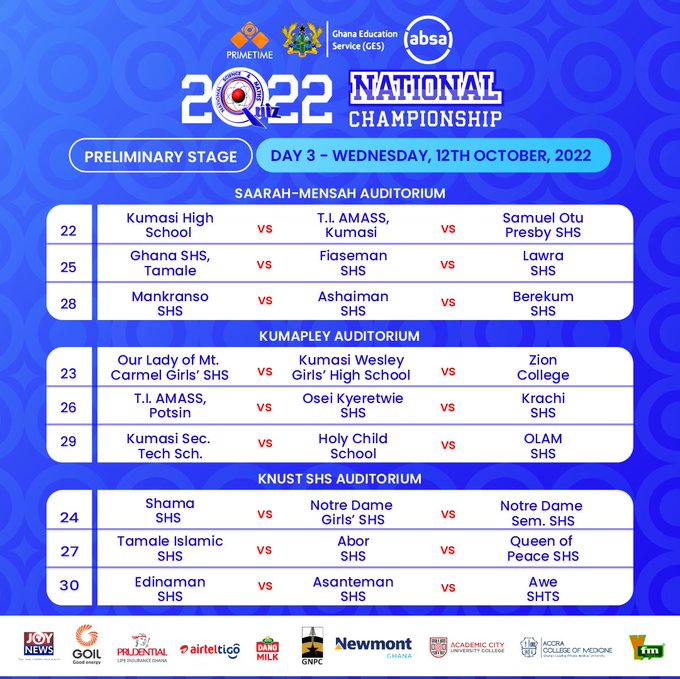 NSMQ 2022 Today: Here are the Contests For The Day - GhnewsbanQ
